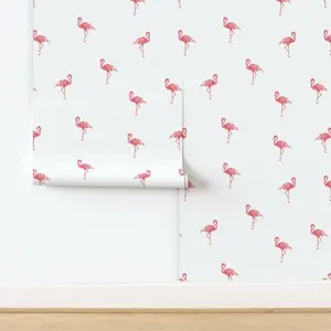 Spoonflower Pink White Modern Abstract Pattern Flamingo Custom Pre-pasted Wallpaper