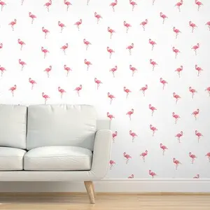Spoonflower Pink White Modern Abstract Pattern Flamingo Custom Pre-pasted Wallpaper