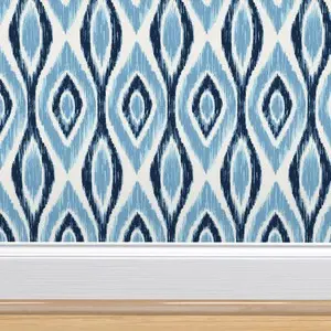 Spoonflower Blue And Navy Ikat For Ot 100% Natural Sisal Grasscloth Wallcovering - Navy,blue