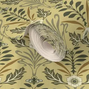 Spoonflower Art Nouveau Medium 100% Natural Sisal Grasscloth Wallcovering - Yellow