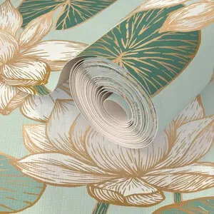 Spoonflower Lotus Blossoms 100% Natural Sisal Grasscloth Wallcovering - White