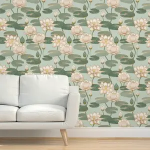 Spoonflower Lotus Blossoms 100% Natural Sisal Grasscloth Wallcovering