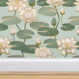 Spoonflower Lotus Blossoms 100% Natural Sisal Grasscloth Wallcovering