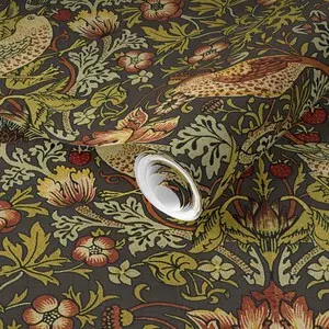 Spoonflower Flowers Floral Birds Antique Victorian Art Custom Pre-pasted Wallpaper - Brown