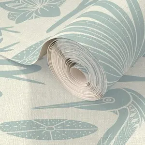 Spoonflower Lowcountry Egret Yarmouth Large 100% Natural Sisal Grasscloth Wallcovering - Blue