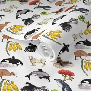 Spoonflower Flowers Dolphin Animals Sheep White Background Custom Removable Wallpaper - Gray,black,red
