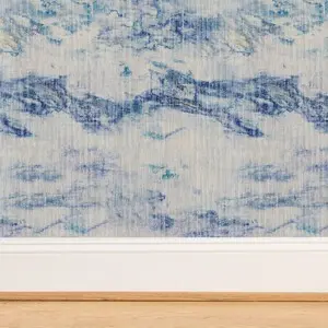 Spoonflower White Clouds Modern Abstract Wallpaper Navy Custom Pre-pasted Wallpaper