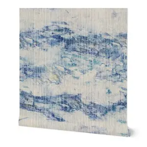 Spoonflower White Clouds Modern Abstract Wallpaper Navy Custom Pre-pasted Wallpaper