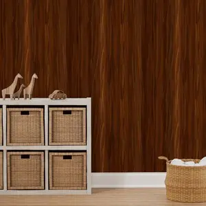 Spoonflower Mahogany Wood Custom Pre-pasted Wallpaper - Brown,black