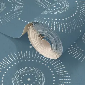 Spoonflower Circles Geometric Abstract Medallion Moroccan Custom Pre-pasted Wallpaper - Blue
