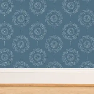 Spoonflower Circles Geometric Abstract Medallion Moroccan Custom Pre-pasted Wallpaper - Blue