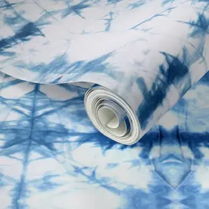 Spoonflower Boho Modern Indigo Tie Dye Blue Traditional Wallpaper - Blue,white,gray