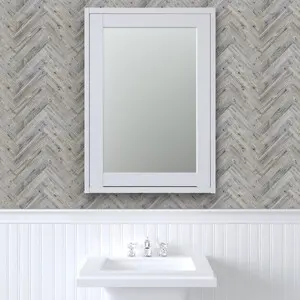 Spoonflower Grey Geometric Taupe Wood Herringbone Chevron Custom Pre-pasted Wallpaper