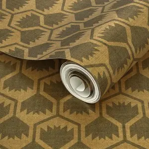 Spoonflower Geometric Woven Geo Texture Linen Tribal Custom Pre-pasted Wallpaper Tan