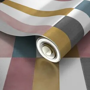 Spoonflower Pink Black White Geometric Abstract Stripes Rose Wallpaper