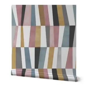 Spoonflower Pink Black White Geometric Abstract Stripes Rose Wallpaper