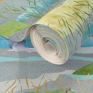 Spoonflower Marsh Scene Aqua 300 Med 100% Natural Sisal Grasscloth Wallcovering