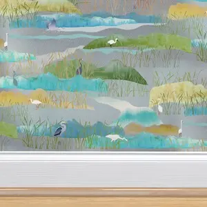 Spoonflower Marsh Scene Aqua 300 Med 100% Natural Sisal Grasscloth Wallcovering