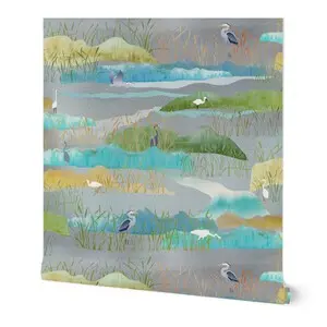 Spoonflower Marsh Scene Aqua 300 Med 100% Natural Sisal Grasscloth Wallcovering