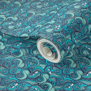 Spoonflower Tentacles Squid Octopus Ocean Monster Custom Pre-pasted Wallpaper - Blue,teal