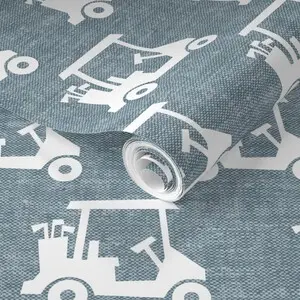 Spoonflower Dusty Blue Golf Carts Custom Pre-pasted Wallpaper - Blue,gray