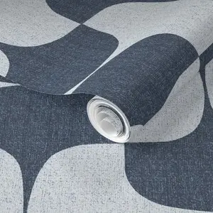 Spoonflower Bold Minimalism Minimal Curve And White Custom Pre-pasted Wallpaper - Blue
