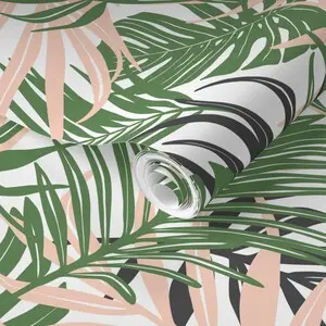 Spoonflower Green Leaves Nature Jungle Summer Traditional Wallpaper - Gray,green