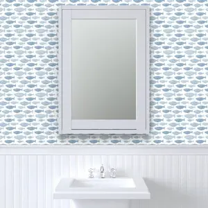Spoonflower Watercolor Fish Sea Ocean Animals Custom Pre-pasted Wallpaper