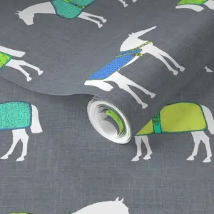Spoonflower Blue Equestrian Horse Tack Pony Blankets Custom Removable Wallpaper Gray,blue,green