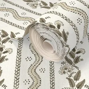 Spoonflower On White Emma Stripe 100% Natural Sisal Grasscloth Wallcovering - Beige