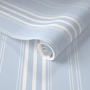 Spoonflower Beach Style Stripes And White Ticking Swedish Custom Pre-pasted Wallpaper - Blue