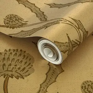 Spoonflower Flower Vintage Stripe Floral Neutral Texture Linen 100% Natural Sisal Grasscloth Wallcovering - Beige