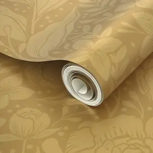 Spoonflower Peonies -neutral Botanical Art Nouveau Large Scale 100% Natural Sisal Grasscloth Wallcovering - Beige