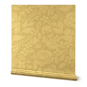Spoonflower Peonies -neutral Botanical Art Nouveau Large Scale 100% Natural Sisal Grasscloth Wallcovering