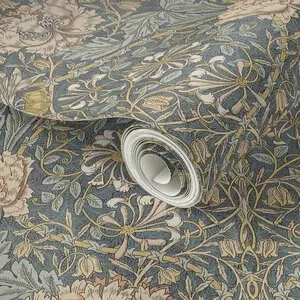 Spoonflower William Morris Honeysuckle Medium Custom Removable Wallpaper - Gray