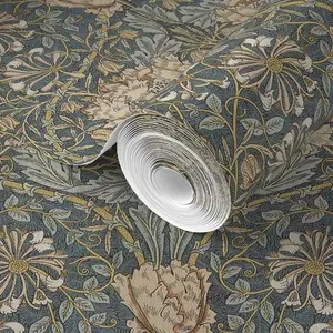 Spoonflower William Morris Honeysuckle Medium Custom Removable Wallpaper - Gray