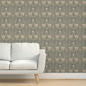 Spoonflower William Morris Honeysuckle Medium Custom Removable Wallpaper - Gray