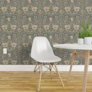 Spoonflower William Morris Honeysuckle Medium Custom Removable Wallpaper - Gray