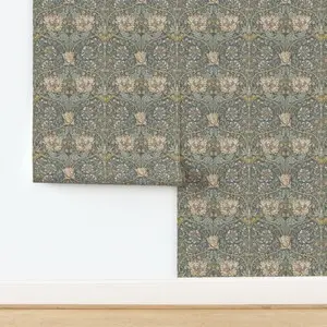 Spoonflower William Morris Honeysuckle Medium Custom Removable Wallpaper - Gray
