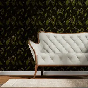 Spoonflower Vintage Leaves Victorian Gothic Botanical Anatomy Custom Removable Wallpaper - Black