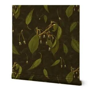 Spoonflower Vintage Leaves Victorian Gothic Botanical Anatomy Custom Removable Wallpaper - Black