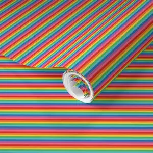 Spoonflower Tiny Stripes Horizontal Colorful Custom Removable Wallpaper - Rainbow