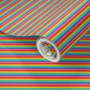 Spoonflower Tiny Stripes Horizontal Colorful Custom Removable Wallpaper - Rainbow