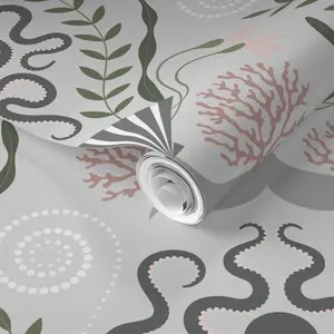 Spoonflower Victorian Custom Pre-pasted Wallpaper - Gray