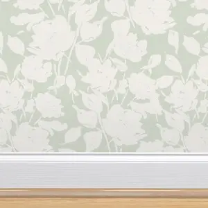 Spoonflower Light Green And White Floral 100% Natural Sisal Grasscloth Wallcovering