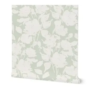 Spoonflower Light Green And White Floral 100% Natural Sisal Grasscloth Wallcovering