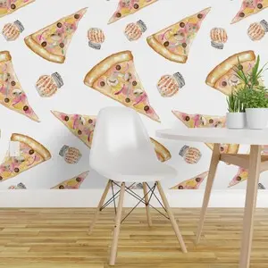 Spoonflower White Food Olive Blush Cheese Pepper Vegetarian Custom Pre-pasted Wallpaper