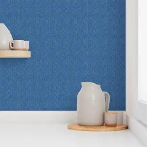 Spoonflower Herringbone Tweed Denim Texture Faux Custom Removable Wallpaper - Blue