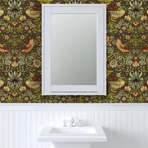 Spoonflower Bird Brown Floral Damask Classic William Morris Custom Removable Wallpaper