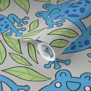 Spoonflower Blue Leaves Animals Fun Nursery Traditional Wallpaper - Green,blue